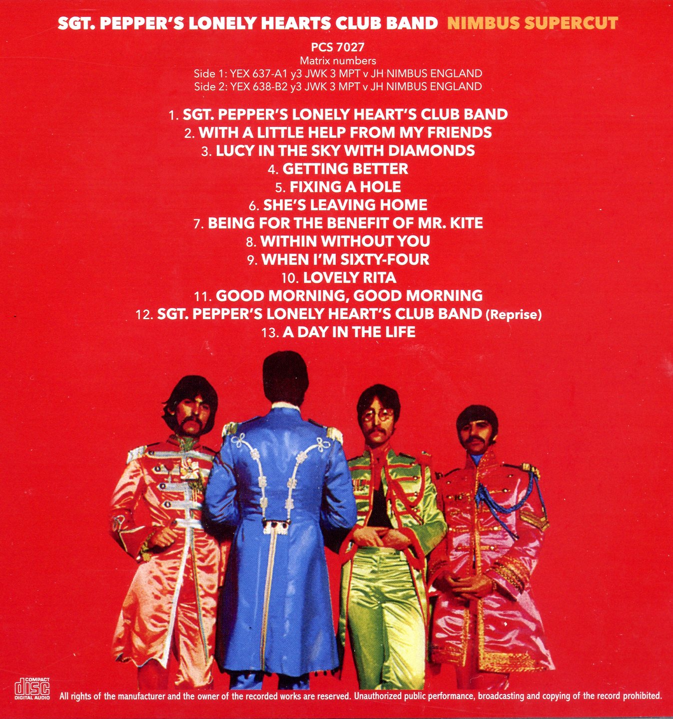 THE BEATLES - Sgt. Pepper's Lonely Hearts Club Band ( 1 CD ) ( 2021 NIMBUS SUPERCUTS ...