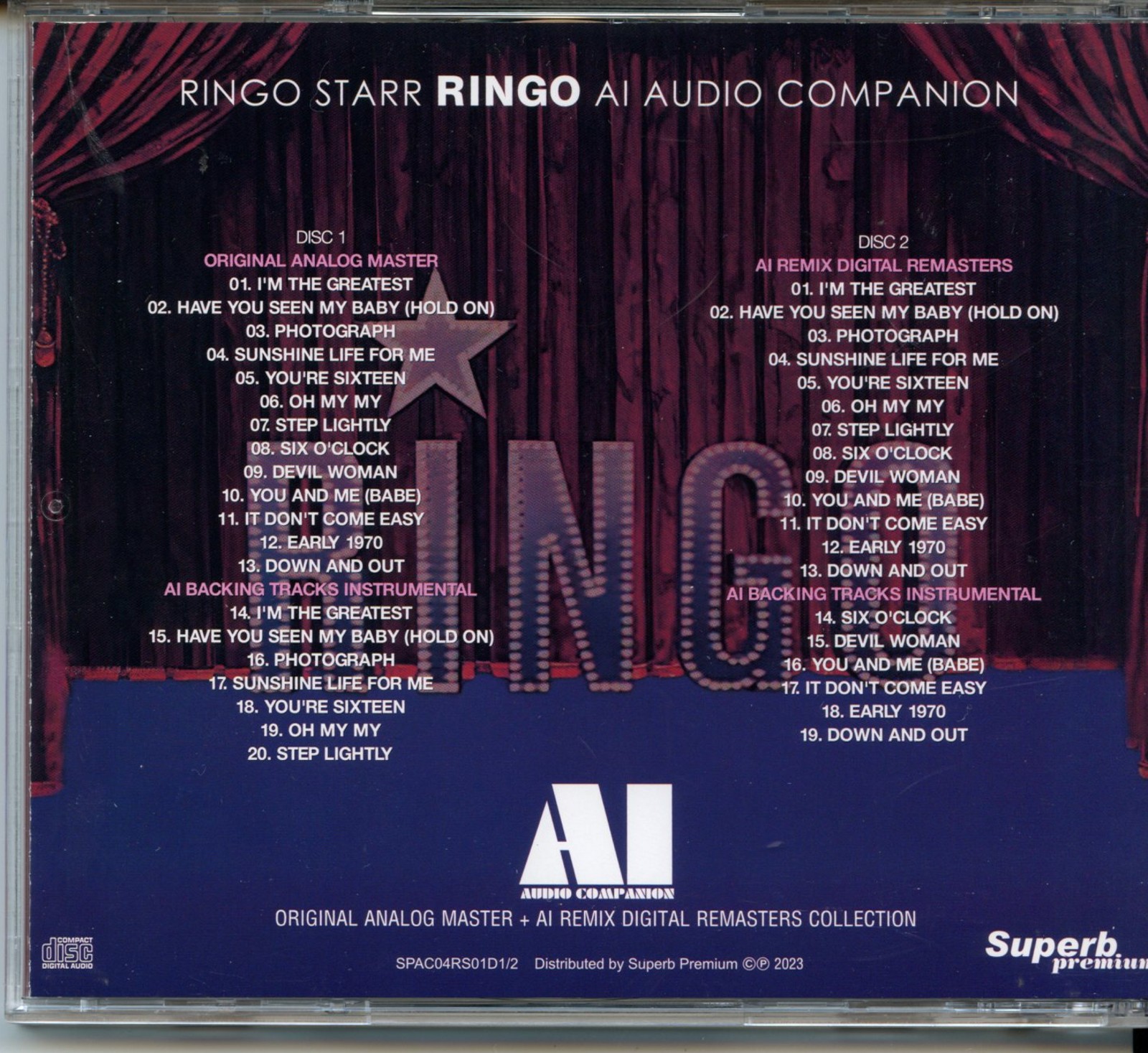 Ringo Starr - Ringo AI Audio Companion ( 2023 Superb ) ( 2 CD SET ) (Original Analog Master + AI ...